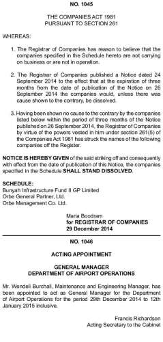 NO. 1045 THE COMPANIES ACT 1981 PURSUANT TO SECTION 261 WHEREAS: 1. The ...