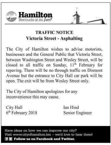 Traffic Notice Victoria Street Asphalting - The Royal Gazette | Bermuda ...