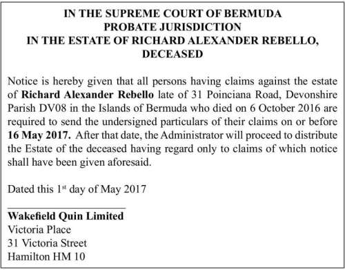 Richard Alexander Rebello - Creditors - The Royal Gazette | Bermuda ...