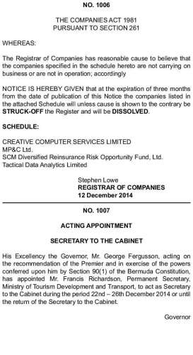 NO. 1006 THE COMPANIES ACT 1981 PURSUANT TO SECTION 261 WHEREAS: The ...