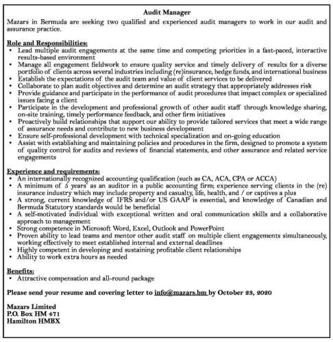 Audit Manager - The Royal Gazette | Bermuda News, Business, Sports ...