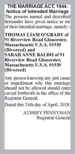 THOMAS LIAM O'GRADY of 91 Riverview Road Gloucester, Massachusetts U.S ...