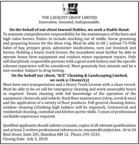 Stable Hand and Cleaners - The Royal Gazette | Bermuda News, Business ...