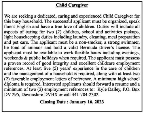 Child Caregiver - The Royal Gazette | Bermuda News, Business, Sports ...