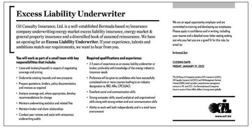 Excess Liability Underwriter - The Royal Gazette | Bermuda News ...