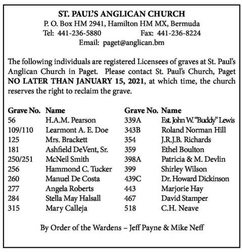 Grave Notices - The Royal Gazette | Bermuda News, Business, Sports ...