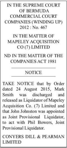 Mapeley Acquisition Co(7) Limited - The Royal Gazette | Bermuda News ...