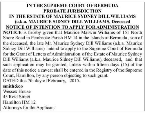 Estate of Maurice Sydney Dill Williams (a.k.a. Maurice Sidney Dill ...