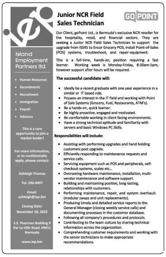 Junior NCR Field Sales Technician - The Royal Gazette | Bermuda News ...