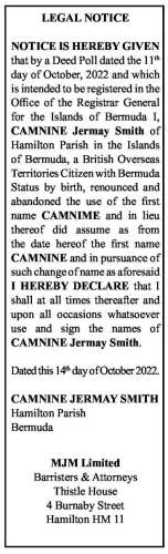 Deed Poll - Camnine Jermay Smith - The Royal Gazette | Bermuda News ...