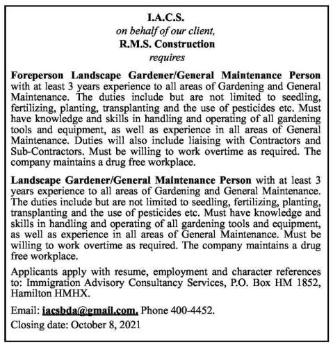 Foreperson Landscape Gardener/General Maintenance Person - Landscape ...