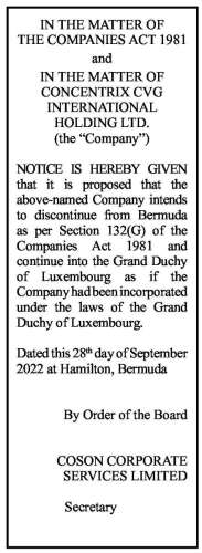 CONCENTRIX CVG INTERNATIONAL HOLDING LTD. - The Royal Gazette | Bermuda ...