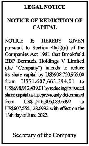 Brookfield BBP Bermuda Holdings V Limited - The Royal Gazette | Bermuda ...