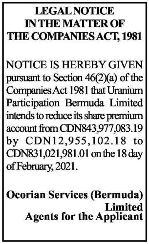 Uranium Participation Bermuda Limited - The Royal Gazette | Bermuda ...