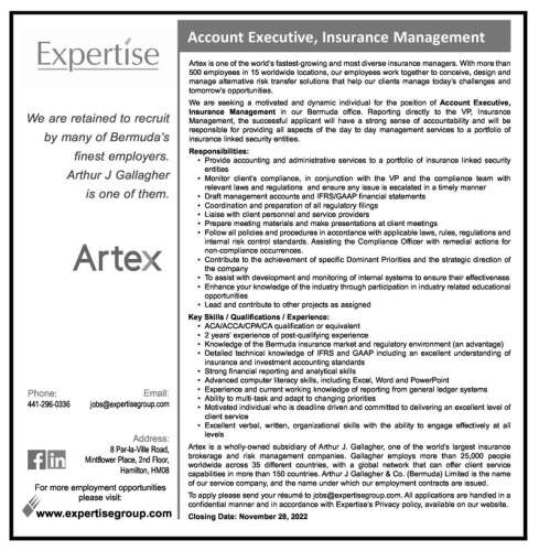 Account Executive, Insurance Management - The Royal Gazette | Bermuda ...