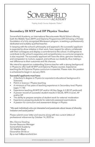Secondary IB MYP and DP Physics Teacher - The Royal Gazette | Bermuda ...
