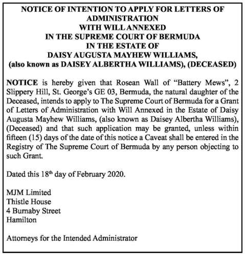 IN THE ESTATE OF DAISY AUGUSTA MAYHEW WILLIAMS, (also known as DAISEY ...