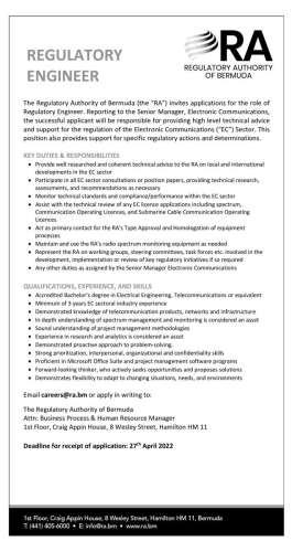 REGULATORY ENGINEER - The Royal Gazette | Bermuda News, Business ...