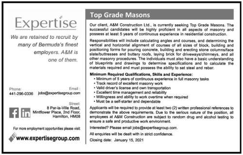 Top Grade Masons - The Royal Gazette | Bermuda News, Business, Sports ...