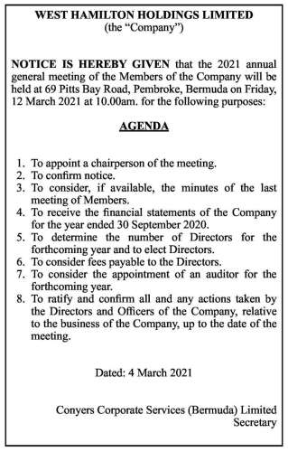 WEST HAMILTON HOLDINGS LIMITED - The Royal Gazette | Bermuda News ...