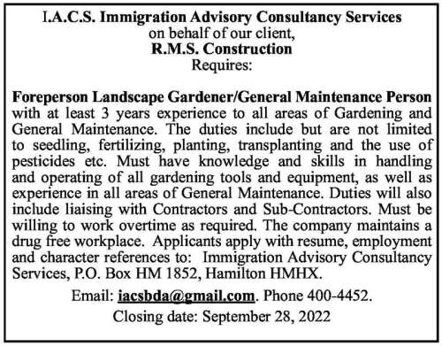 Foreperson Landscape Gardener/General Maintenance Person - The Royal ...
