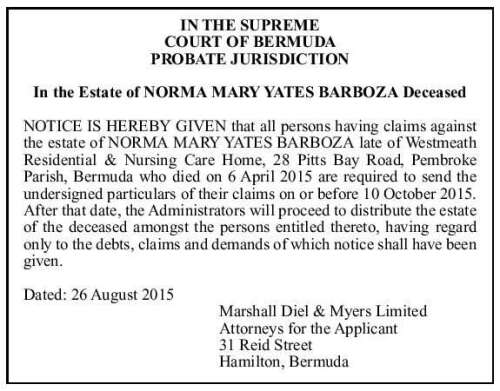 Norma Yates Barboza - Claims - The Royal Gazette | Bermuda News ...