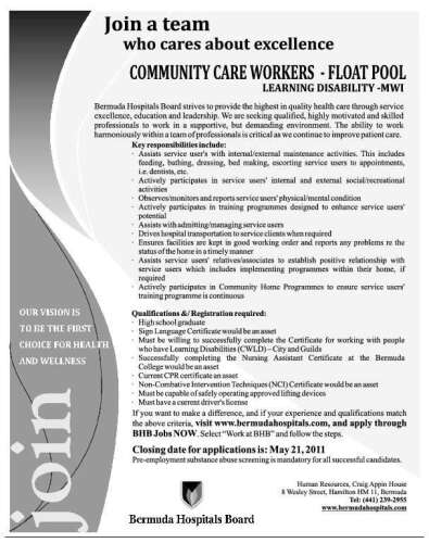 COMMUNITY CARE WORKERS - FLOAT POOL - The Royal Gazette | Bermuda News ...