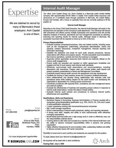 Internal Audit Manager - The Royal Gazette | Bermuda News, Business ...