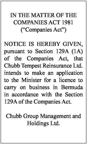 Chubb Tempest Reinsurance Ltd. - The Royal Gazette | Bermuda News ...