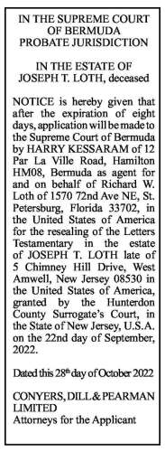 JOSEPH T. LOTH, deceased - The Royal Gazette | Bermuda News, Business ...