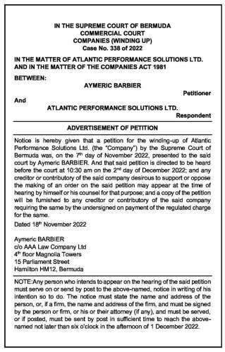 ATLANTIC PERFORMANCE SOLUTIONS LTD - The Royal Gazette | Bermuda News ...