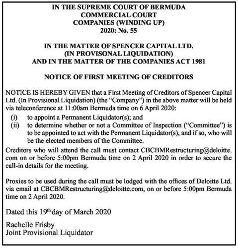 NOTICE OF MEETING OF CREDITORS - The Royal Gazette | Bermuda News, Business, Sports, Events ...