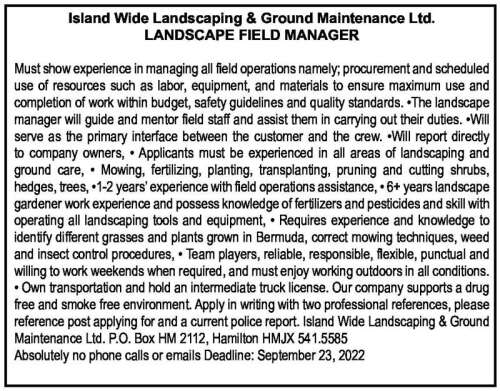 LANDSCAPE FIELD MANAGER - The Royal Gazette | Bermuda News, Business ...