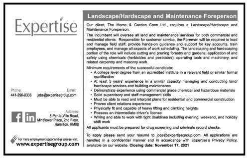 Landscape/ Hardscape and Maintenance Foreperson - The Royal Gazette ...