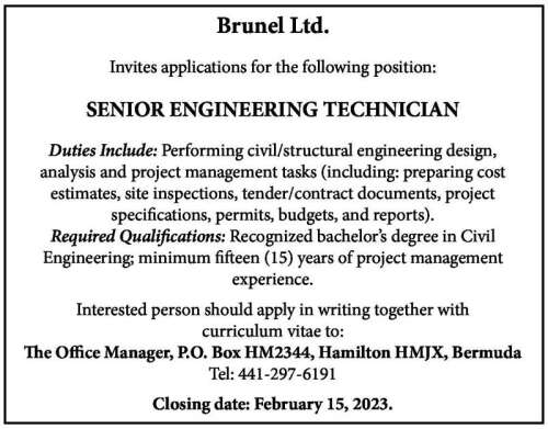 SENIOR ENGINEERING TECHNICIAN - The Royal Gazette | Bermuda News ...