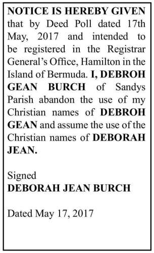 Deed Poll Deborah Jean Burch - The Royal Gazette | Bermuda News ...