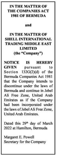 SHELL INTERNATIONAL TRADING MIDDLE EAST LIMITED - The Royal Gazette ...