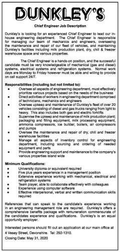 Chief Engineer Job Description - The Royal Gazette | Bermuda News ...