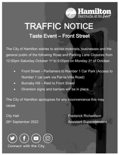 TRAFFIC NOTICE Taste Event â€“ Front Street - The Royal Gazette ...