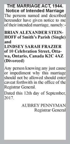 BRIAN ALEXANDER STEINHOFF of Smith's Parish (Single) LINDSEY SARAH ...