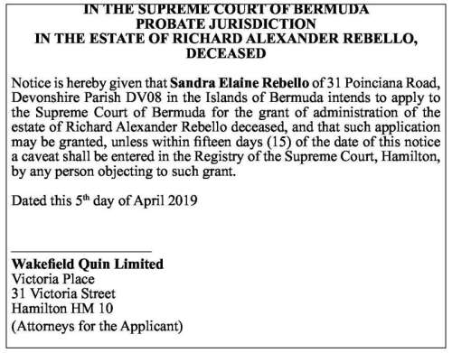 In The Estate Of Richard Alexander Rebello, Deceased - The Royal ...