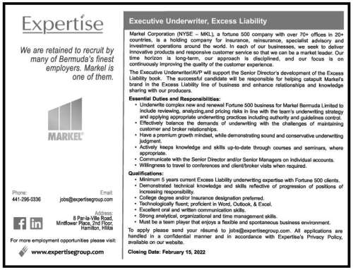 Executive Underwriter, Excess Liability - The Royal Gazette | Bermuda ...