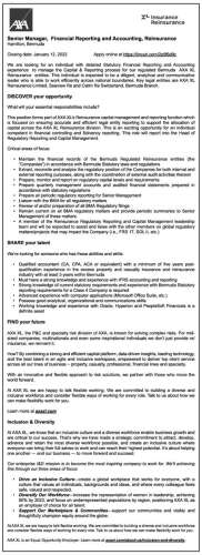 Senior Manager, Financial Reporting and Accounting, Reinsurance - The ...