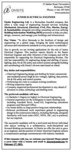JUNIOR ELECTRICAL ENGINEER - The Royal Gazette | Bermuda News, Business ...