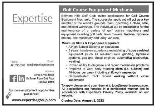 Golf Course Equipment Mechanic - The Royal Gazette | Bermuda News ...