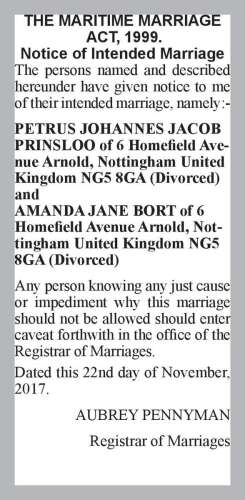 PETRUS JOHANNES JACOB PRINSLOO of 6 Homefield Avenue Arnold, Nottingham ...