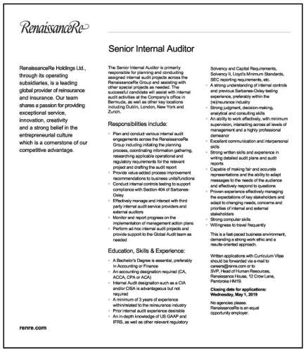 Senior Internal Auditor - The Royal Gazette | Bermuda News, Business ...