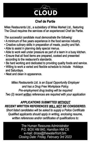 The Cloud - Chef de Partie - The Royal Gazette | Bermuda News, Business, Sports, Events ...
