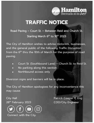 TRAFFIC NOTICE Road Paving â€“ Court St. â€“ Between Reid and Church St ...