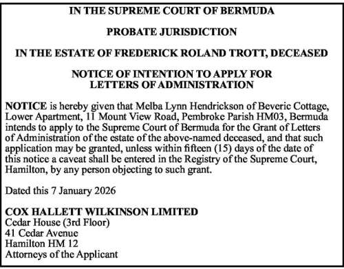 ESTATE OF FREDERICK ROLAND TROTT, LETTERS OF ADMINISTRATION - The Royal ...